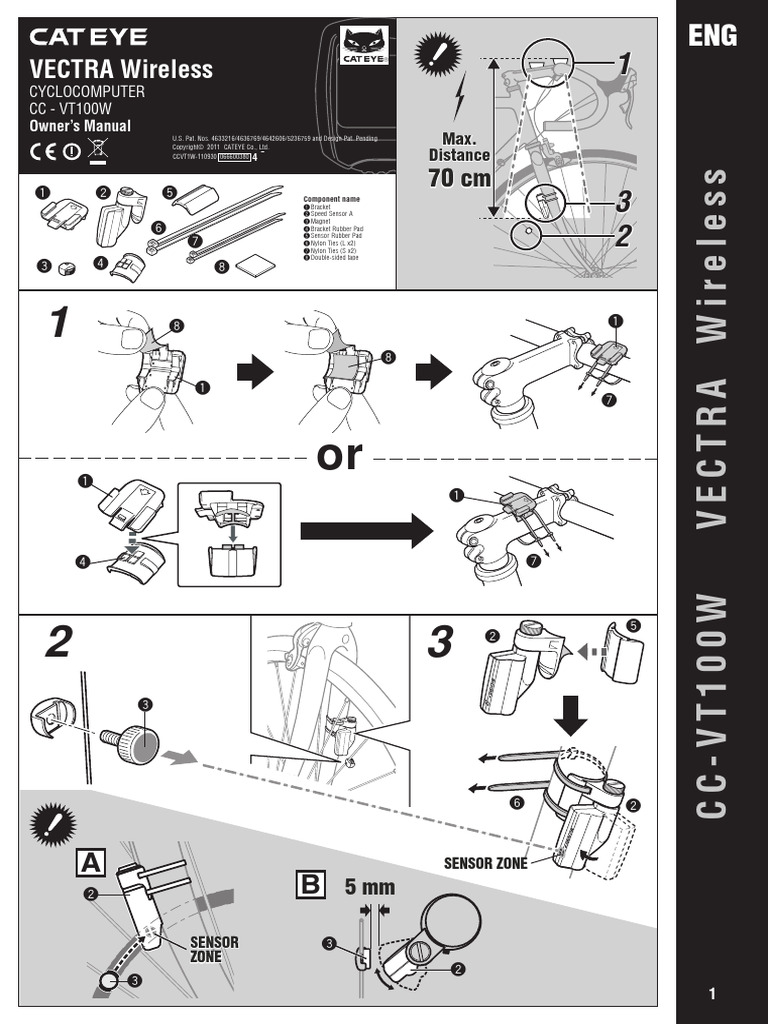 CatEye Vectra Wireless CC-VT100W - ENG - v4 | PDF | Sensor