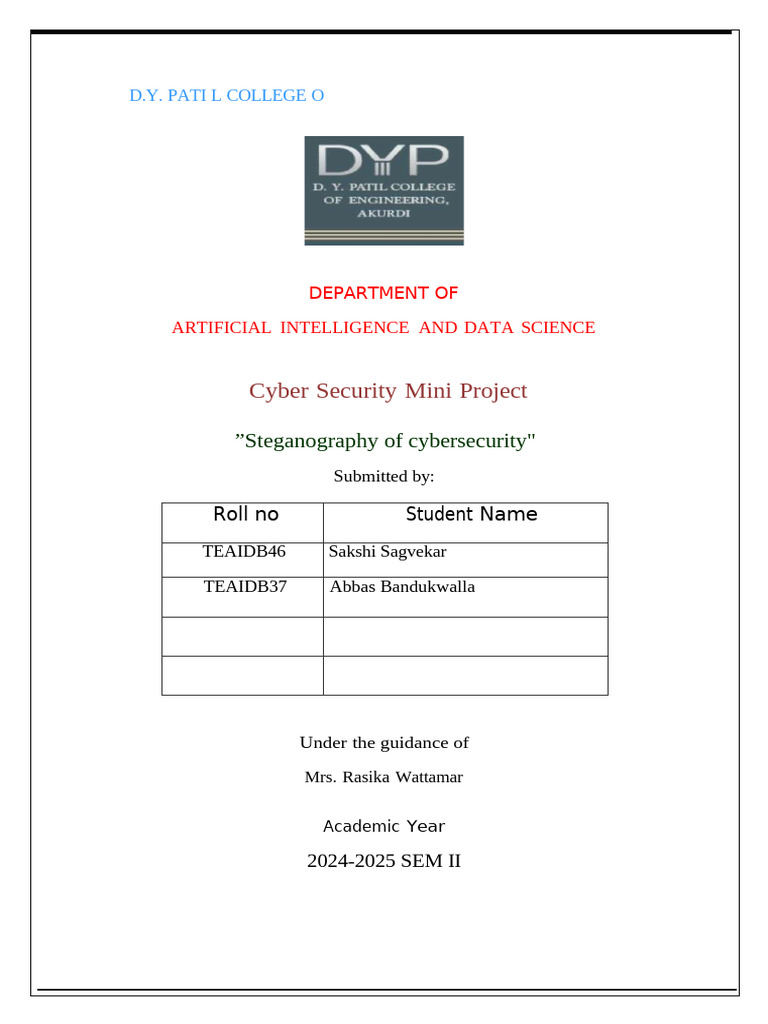 Cyber Security Mini Project: D.Y. Pati L College O | PDF