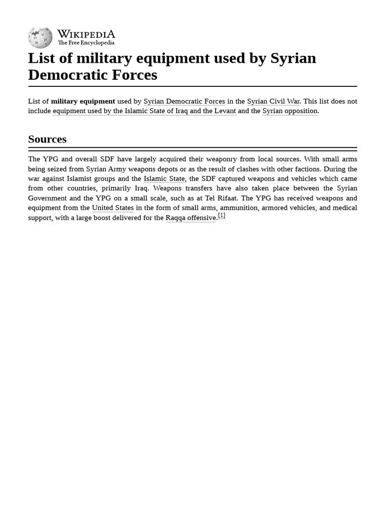 List of Military Equipment Used by Syrian Democratic Forces | PDF ...