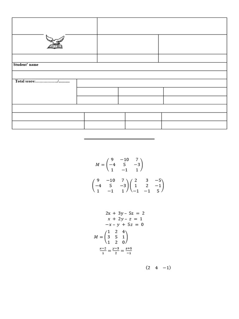 F Maths Lss Eval 2 Elidens | PDF | Matrix (Mathematics) | Applied Mathematics