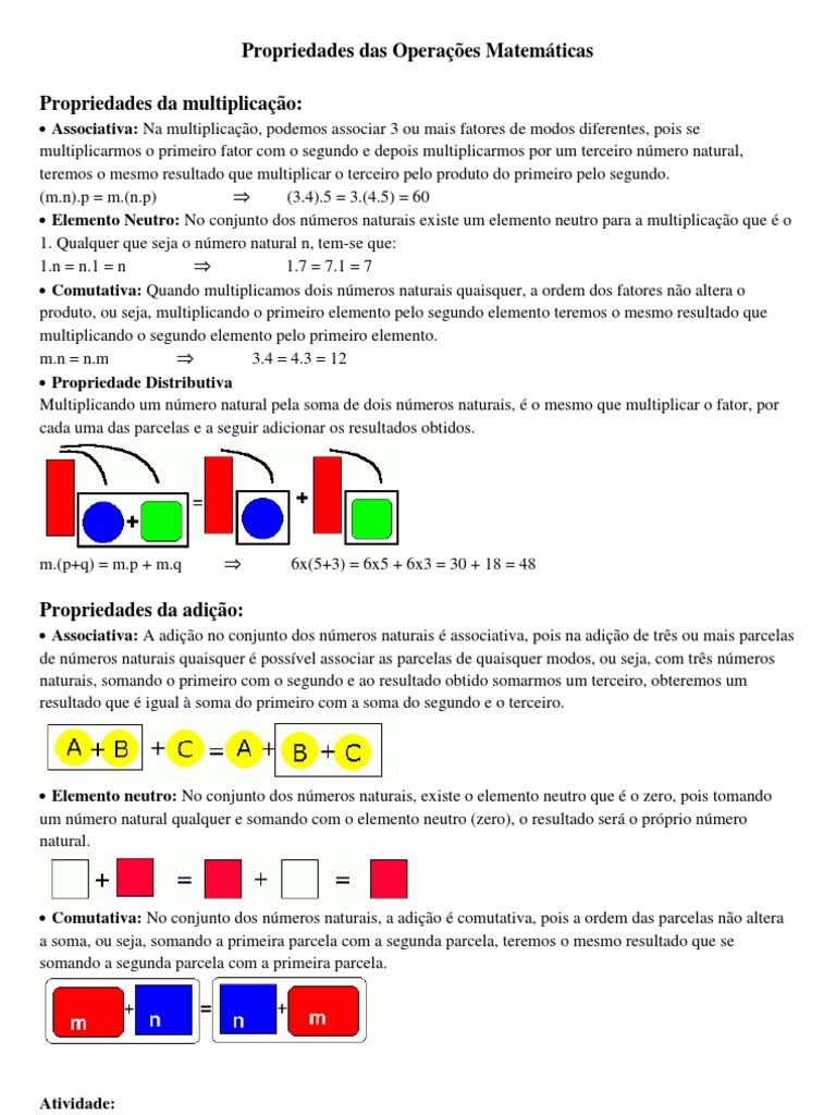Propriedades Das Operações Matemáticas | PDF | Ciências e Matemática ...