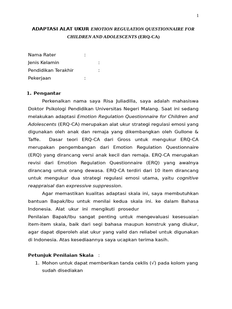 Adaptasi ERQ-CA untuk Anak dan Remaja | PDF