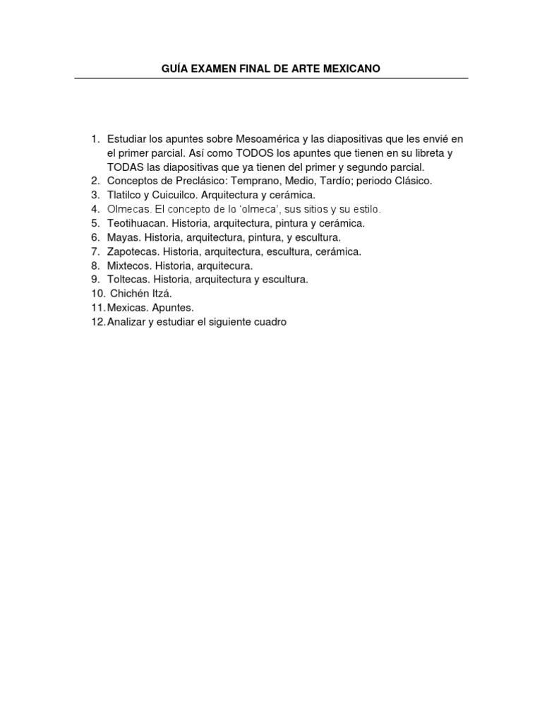 Arte Mexicano: Guía de Estudio Final | PDF | Barroco | Civilización maya