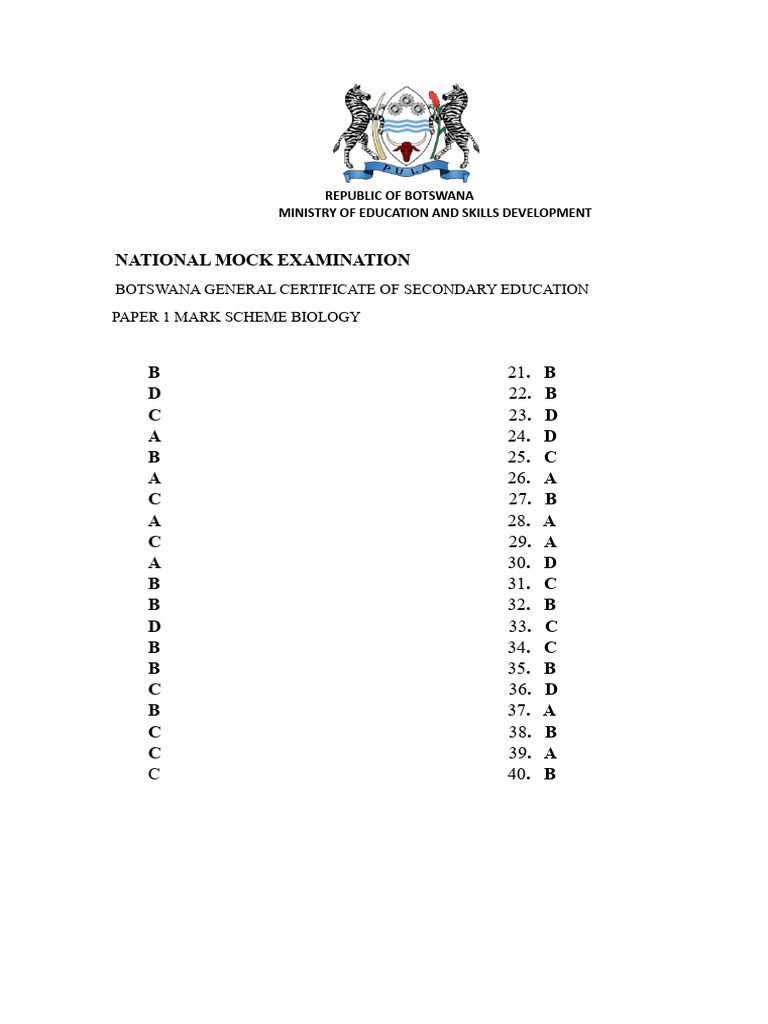 Biology P1 Mark Scheme | PDF