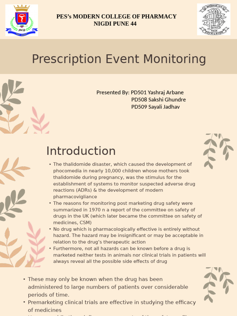 Overview of Prescription Event Monitoring | PDF | Pharmacovigilance ...