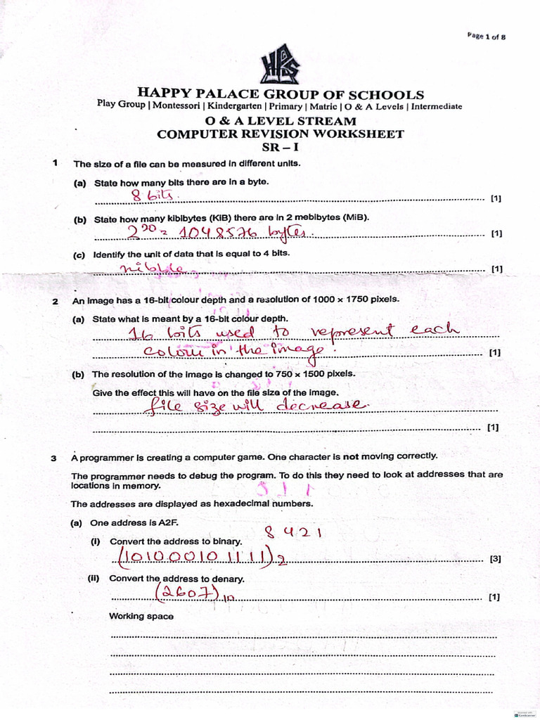 Revision Worksheet Answers | PDF