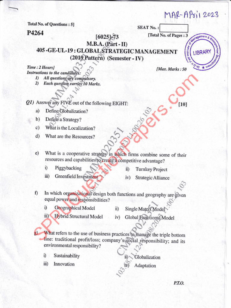 MBA Global Management Exam Questions | PDF | Business Economics | Economies