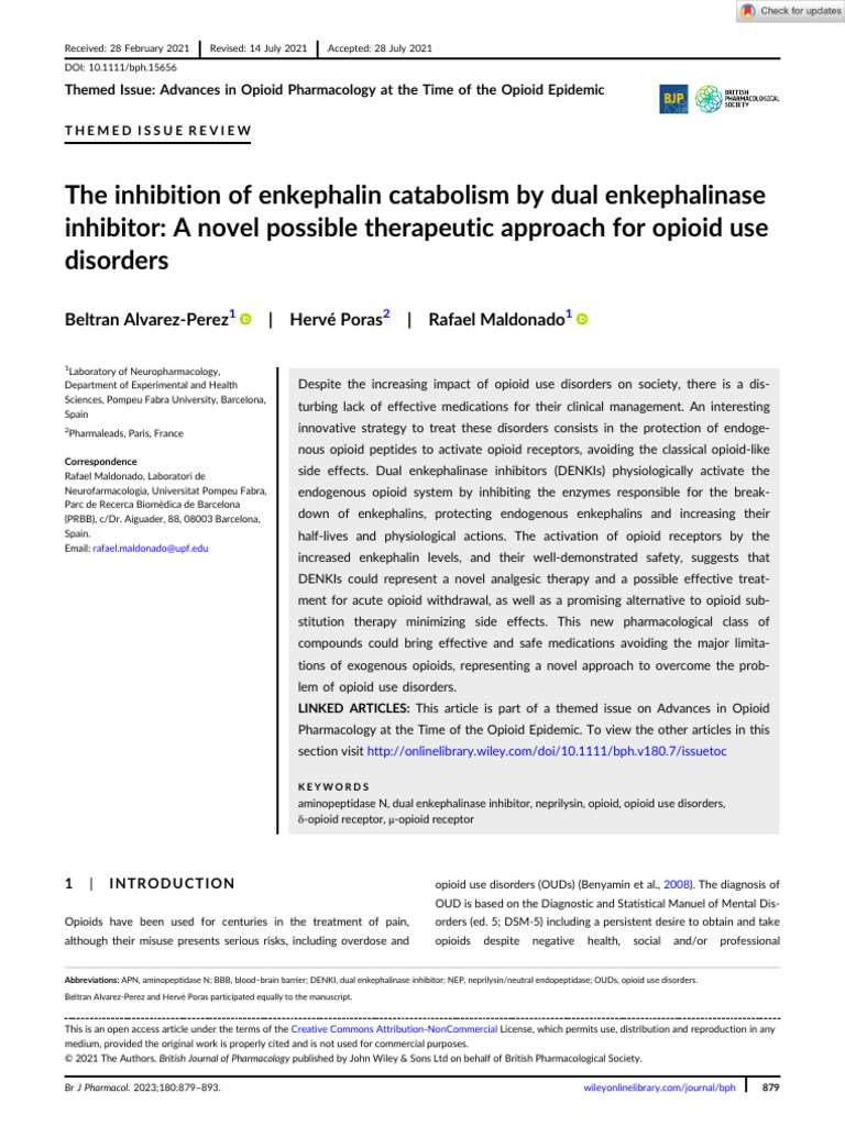 The Inhibition of Enkephalin Catabolism by Dual Enkephalinase Inhibitor ...