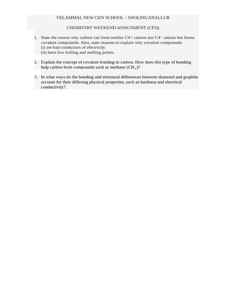 Chemistry Weekend Assignment | PDF