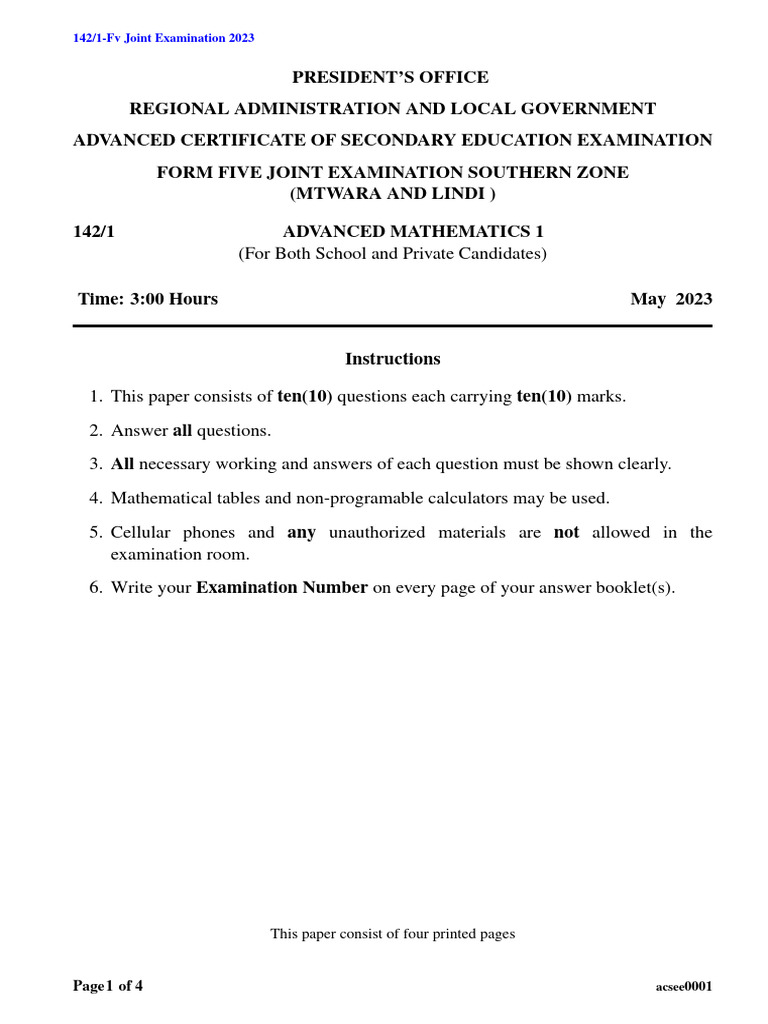 Advanced Mathematics 1 Exam May 2023 | PDF | Significant Figures | Litre