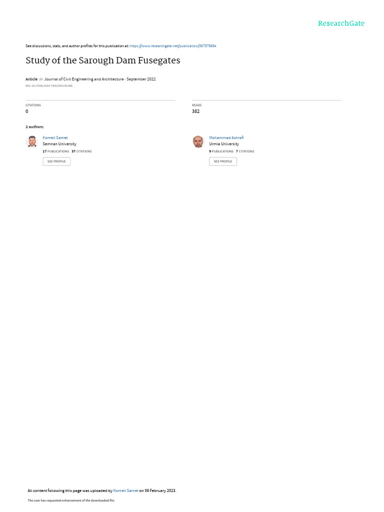 Study of The Sarough Dam Fusegates | PDF | Spillway | Hydraulic Engineering