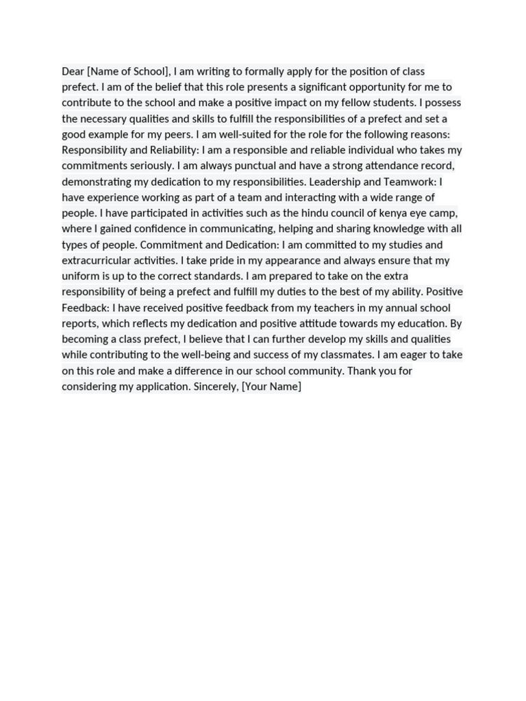 Prefect Application Letter | PDF