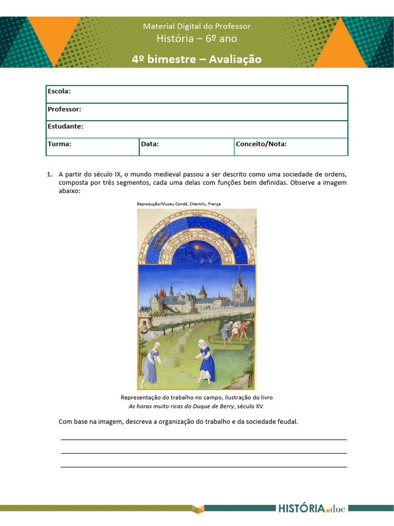 28_HIST_DOC_6ANO_4BIM_Avaliacao_TRTART | PDF | Escravidão | Idade Média