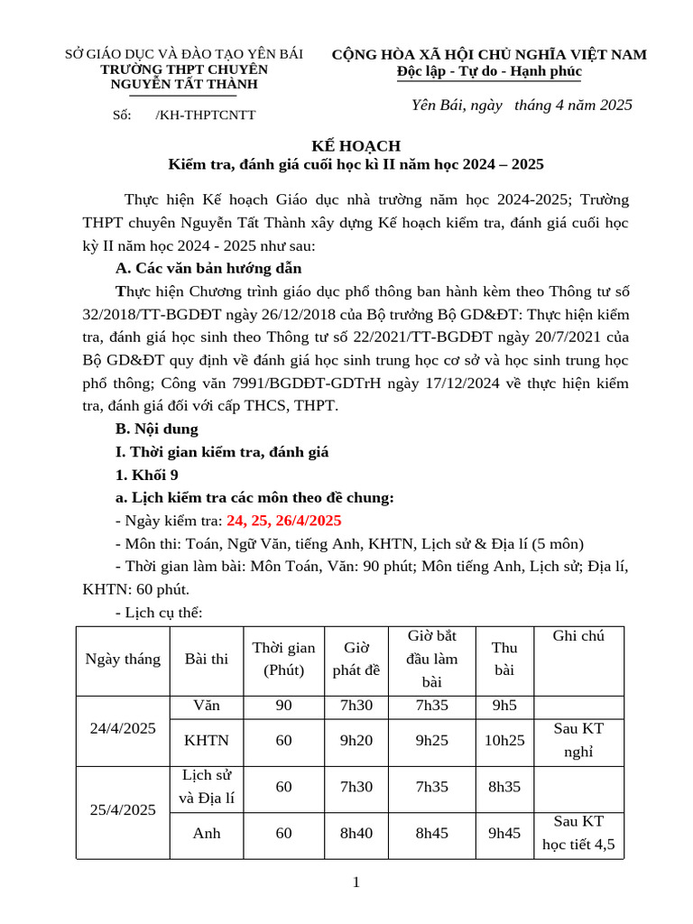 1.KH KT Cuoi HK2 | PDF