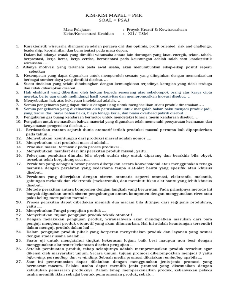 Kisi Kisi Soal Psaj GNP 24.25 | PDF