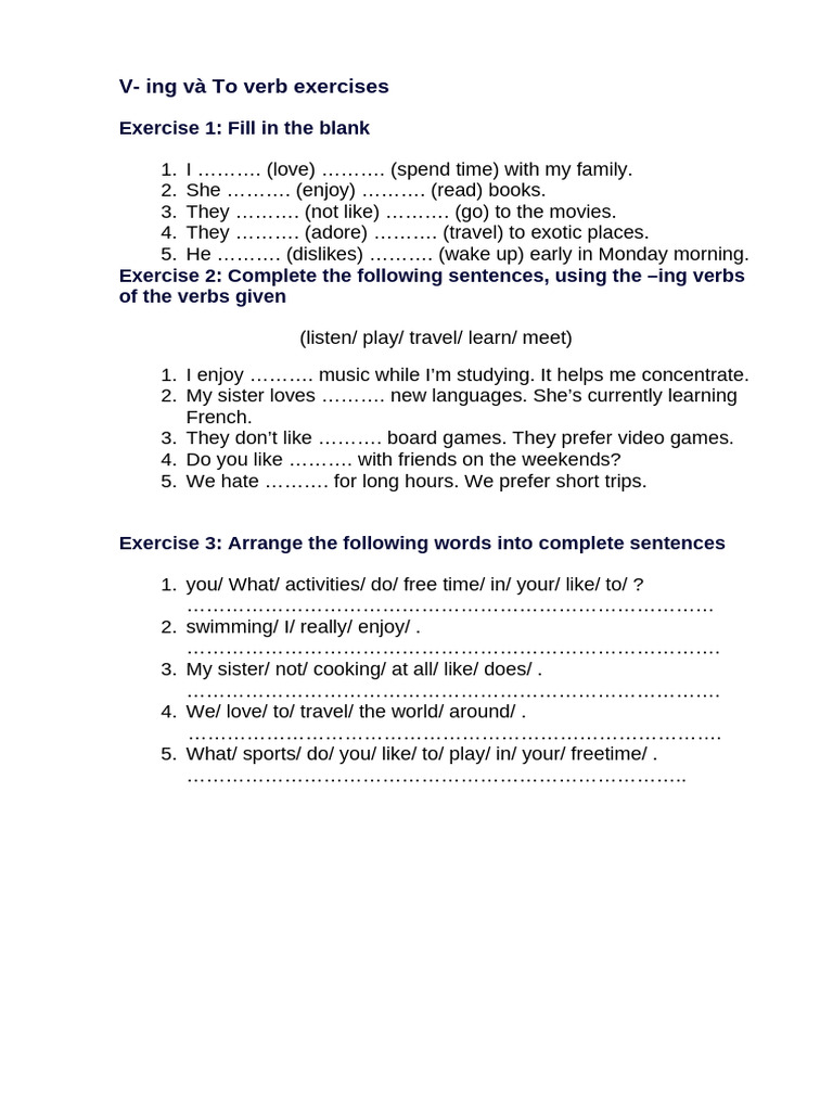 V-ing and To Verb Exercises | PDF