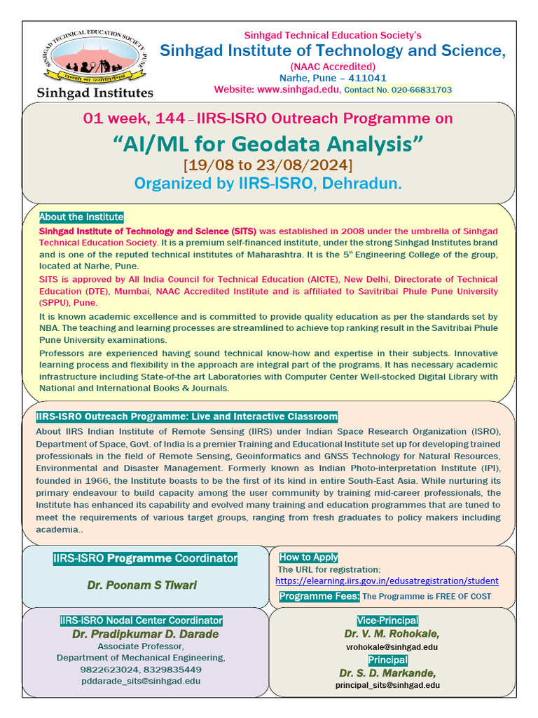 144 - IIRS - ISRO Brochure - 19.08 To 23.08.2024 | PDF
