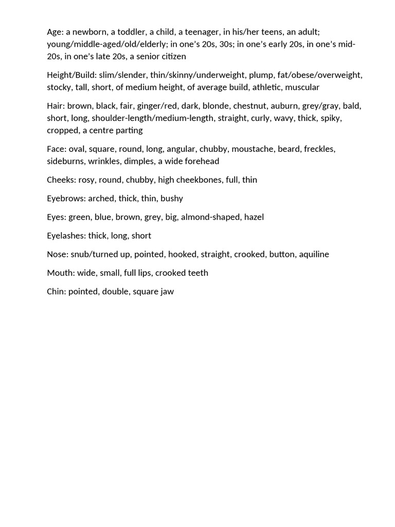 Appearance Vocab | PDF