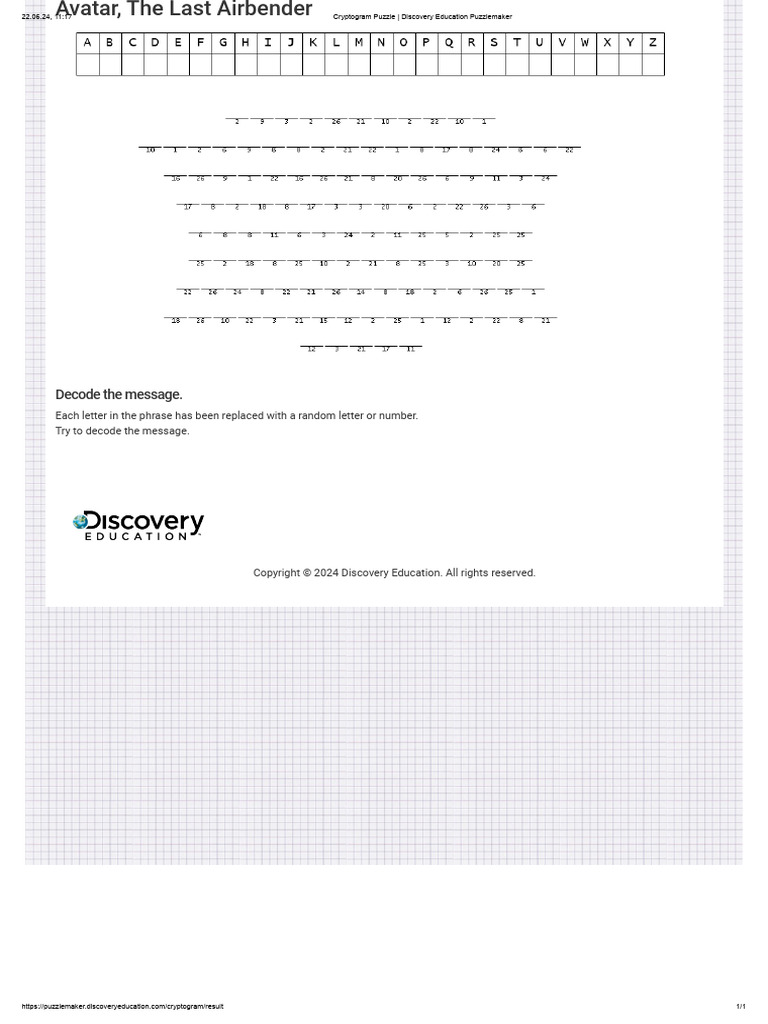 Cryptogram Puzzle - Discovery Education Puzzlemaker | PDF