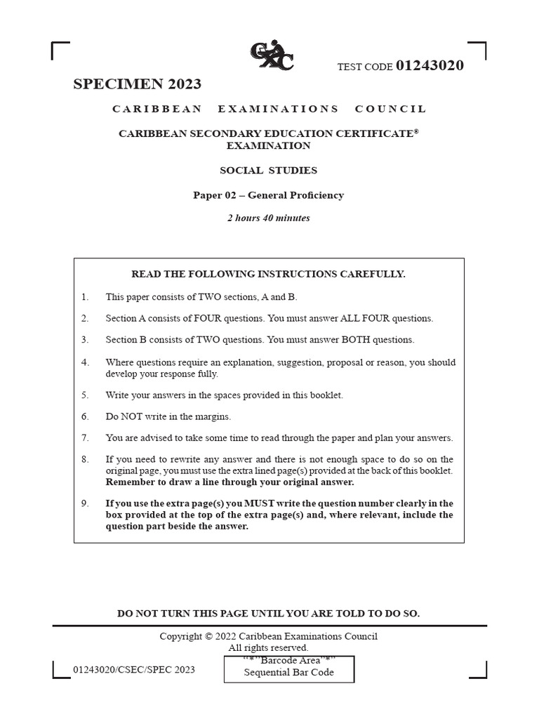 Caribbean Social Studies Exam Paper | PDF | Barcode