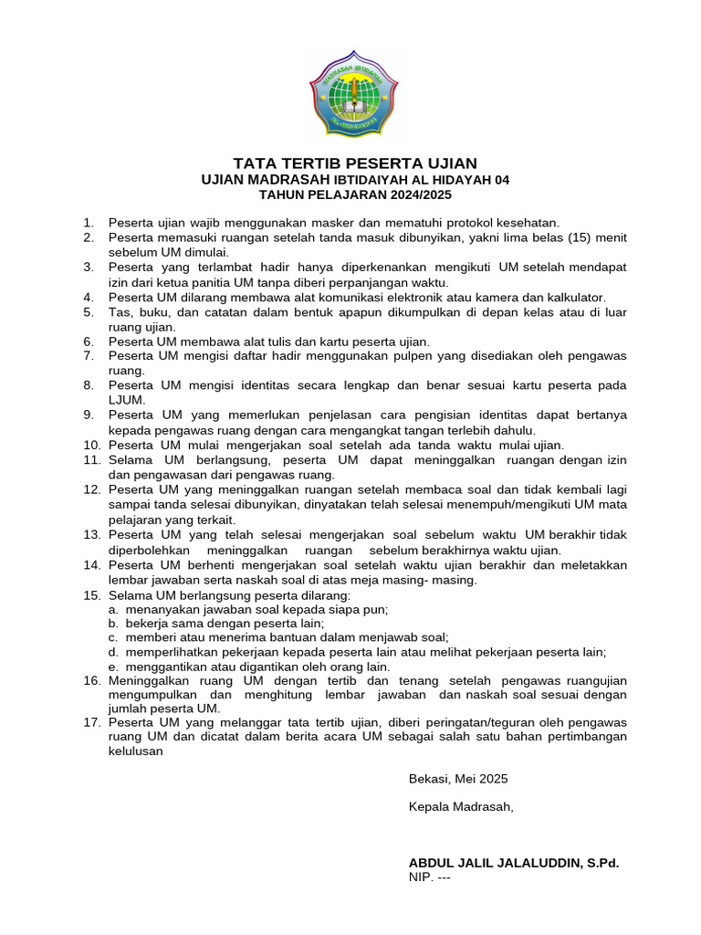 Tata Tertib Peserta Ujian | PDF