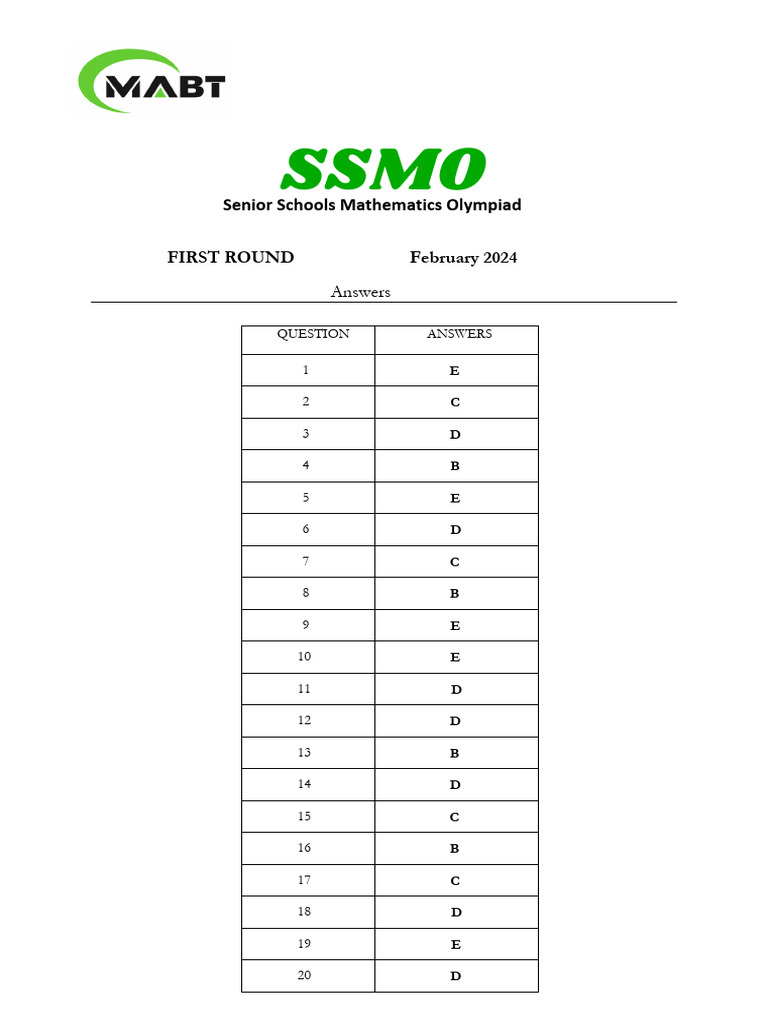 SSMO 2024 Answer Key | PDF
