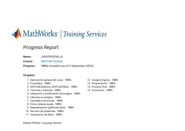 MATLAB Onramp Progress Report | PDF
