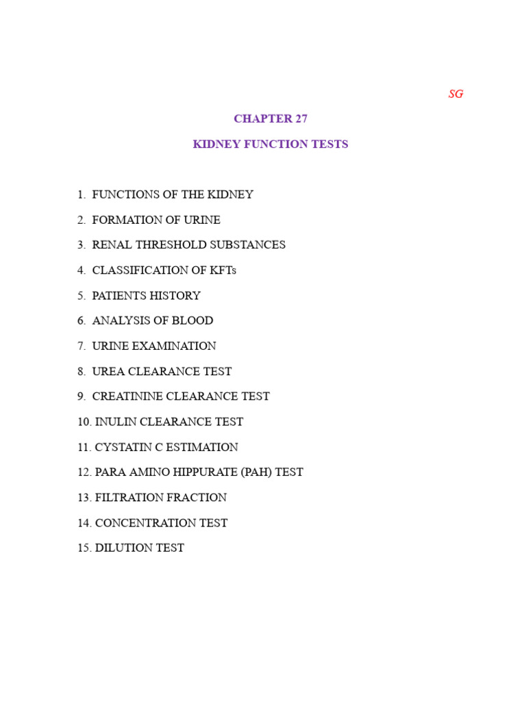 27) Kidney Function Tests-SG | PDF | Kidney | Nephrology