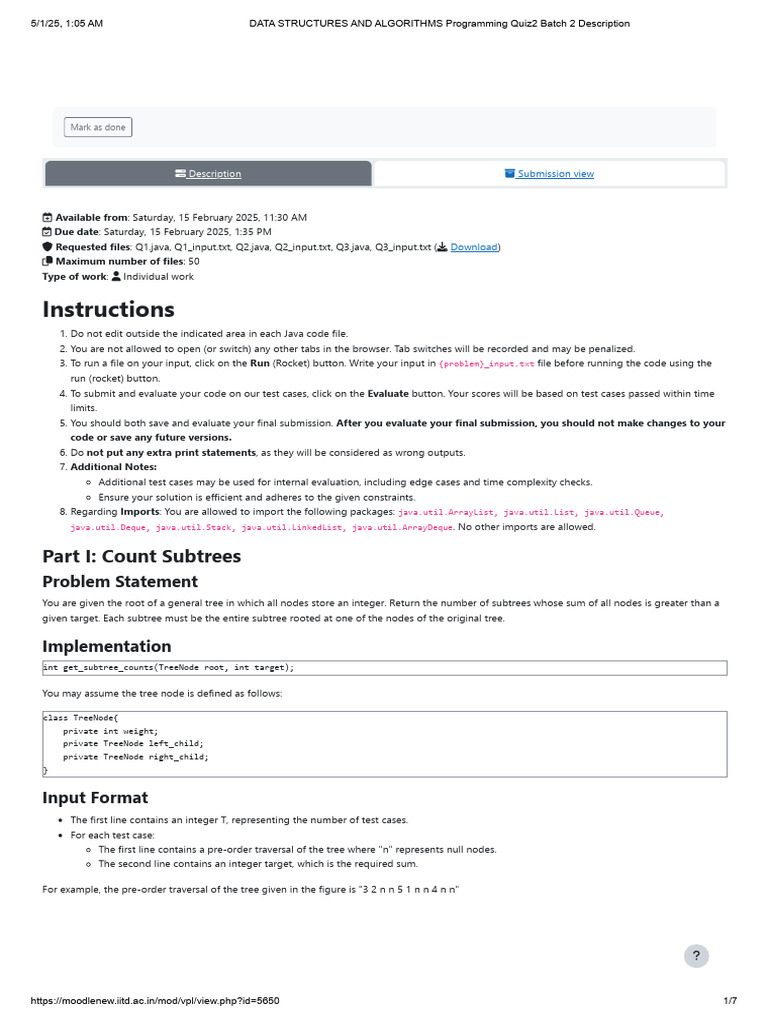 DATA STRUCTURES AND ALGORITHMS Programming Quiz2 Batch 2 Description | PDF | Computer Science ...