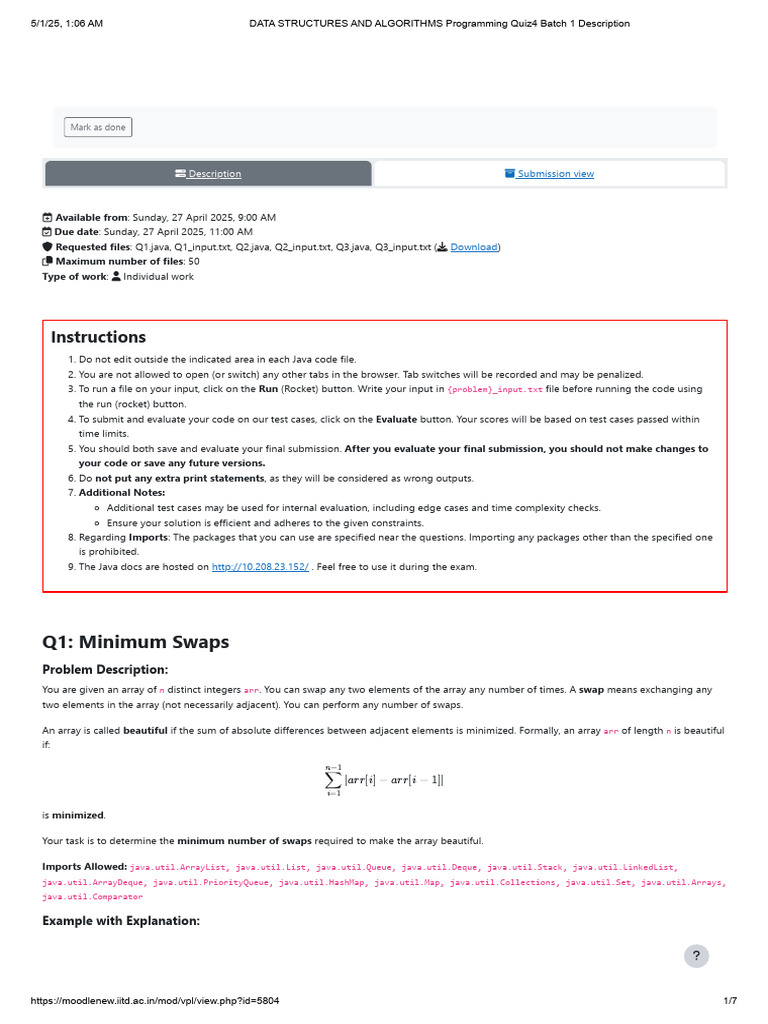 DATA STRUCTURES AND ALGORITHMS Programming Quiz4 Batch 1 Description | PDF | Time Complexity ...