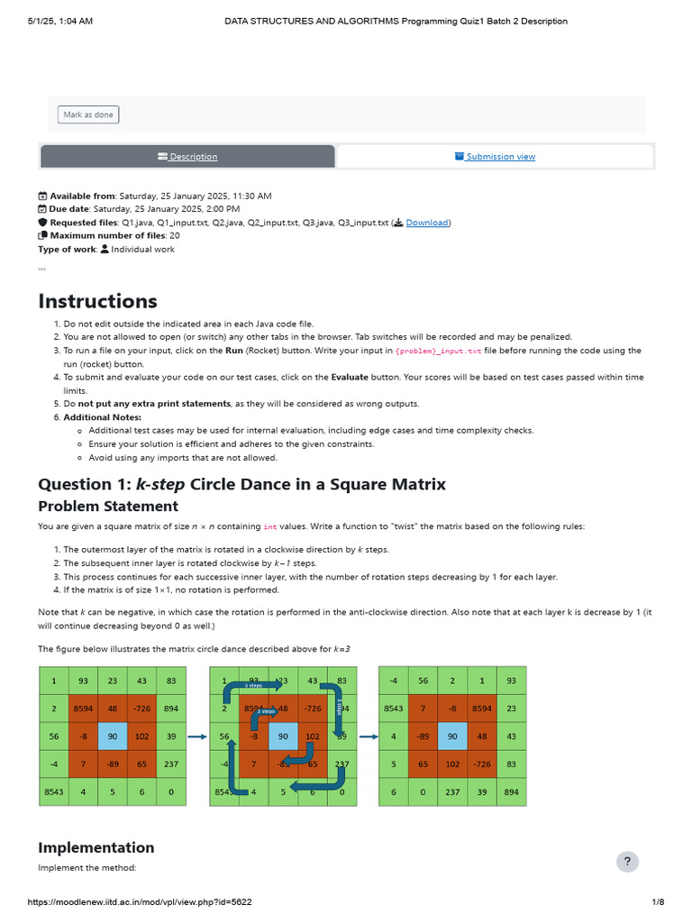 DATA STRUCTURES AND ALGORITHMS Programming Quiz1 Batch 2 Description | PDF | Algorithms ...