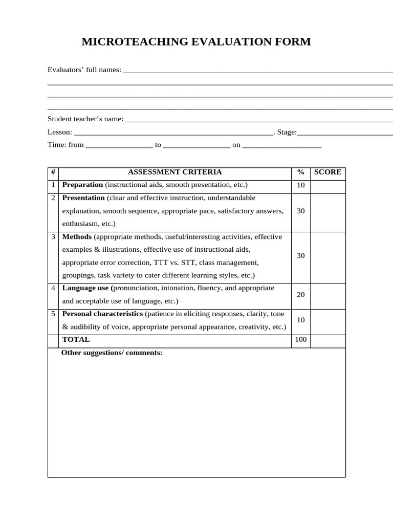 Microteaching Evaluation Form | PDF