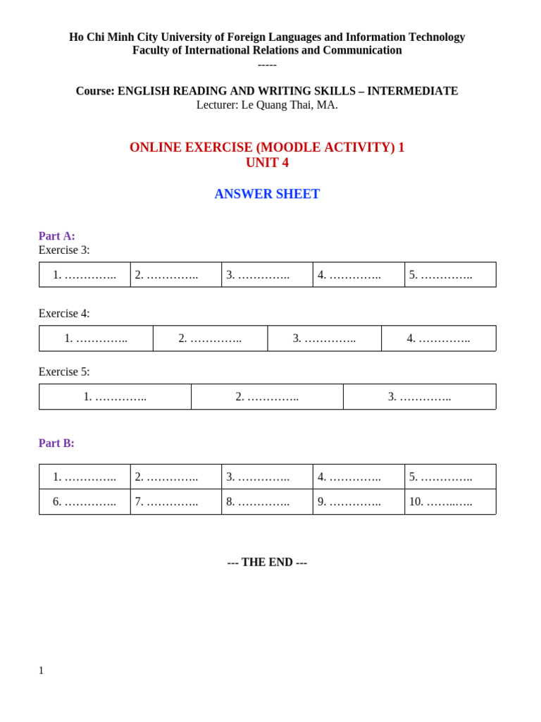 Answer Sheet - Online Assignment 2 | PDF
