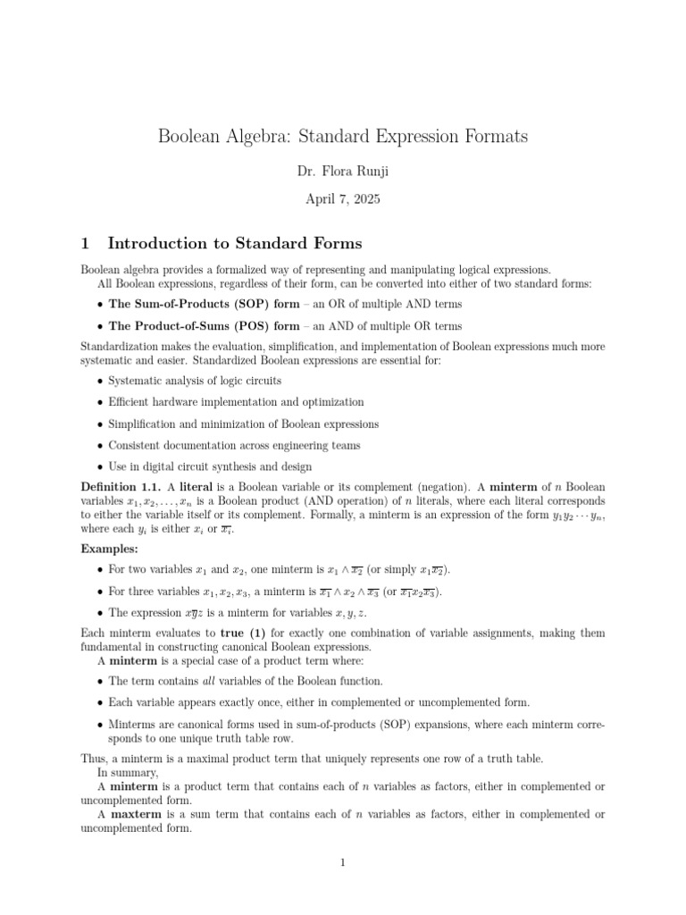 SOP and POS Lecture Notes | PDF | Boolean Algebra | Teaching Mathematics