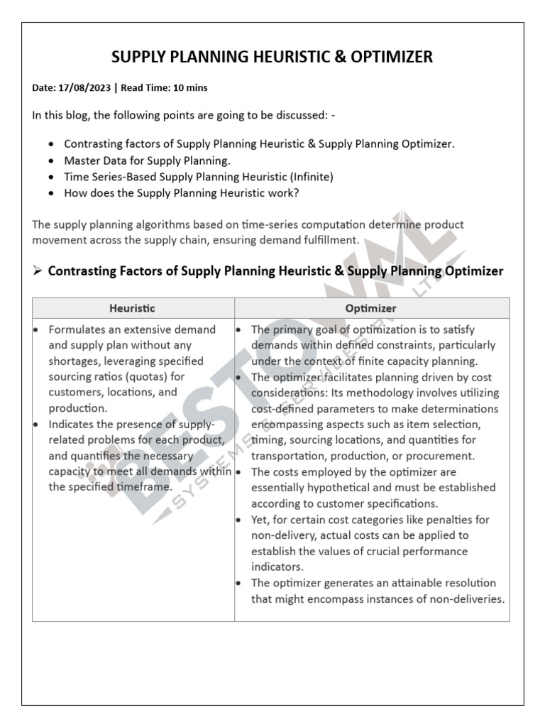 Supply Planning Heuristic Optimizer 1741785924 | PDF | Demand | Heuristic
