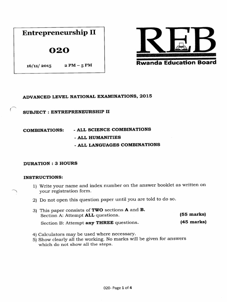 2015 Entrepreneurship Past Paper | PDF