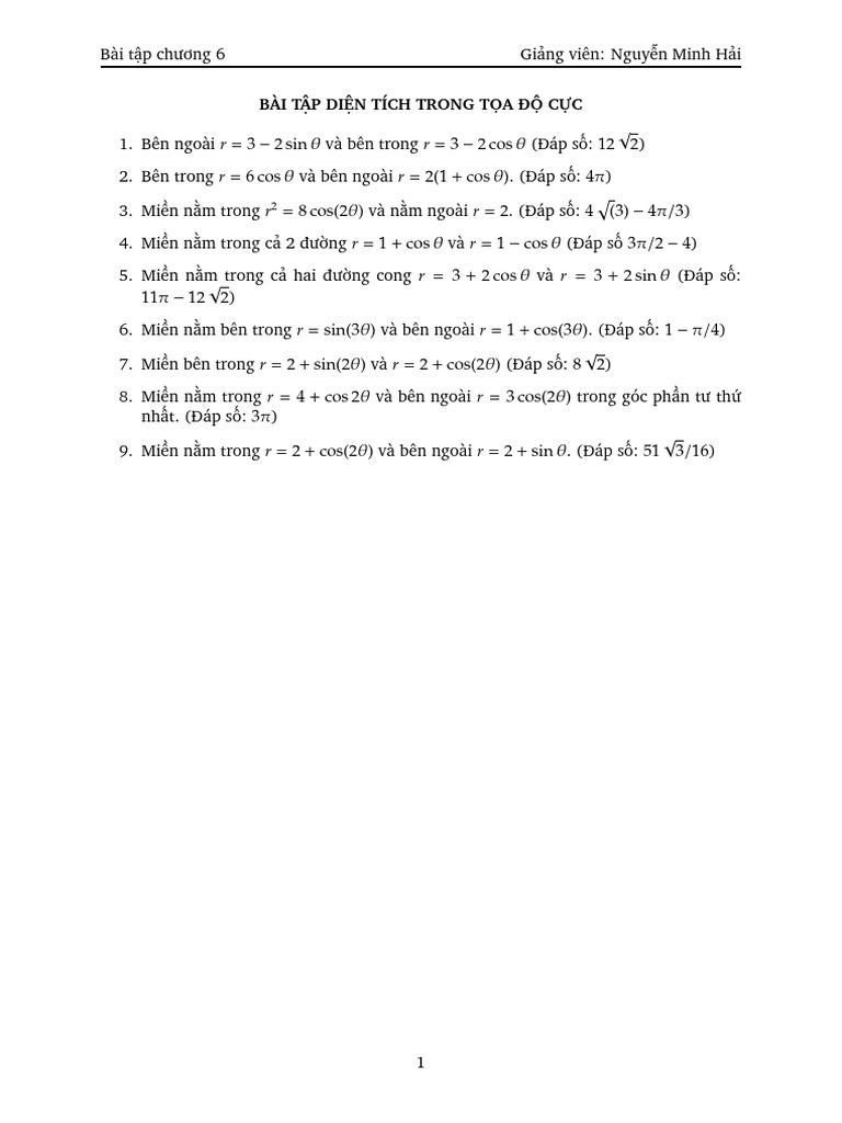 Bai Tap Dientich Toa Do Cuc | PDF