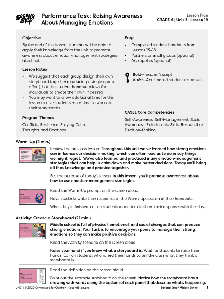 Emotion Management Storyboard Lesson | PDF | Emotions | Lesson Plan