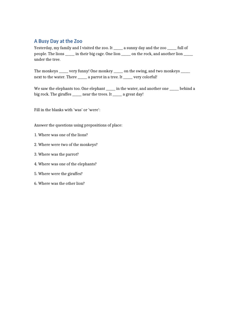 A Busy Day at The Zoo Exercise | PDF