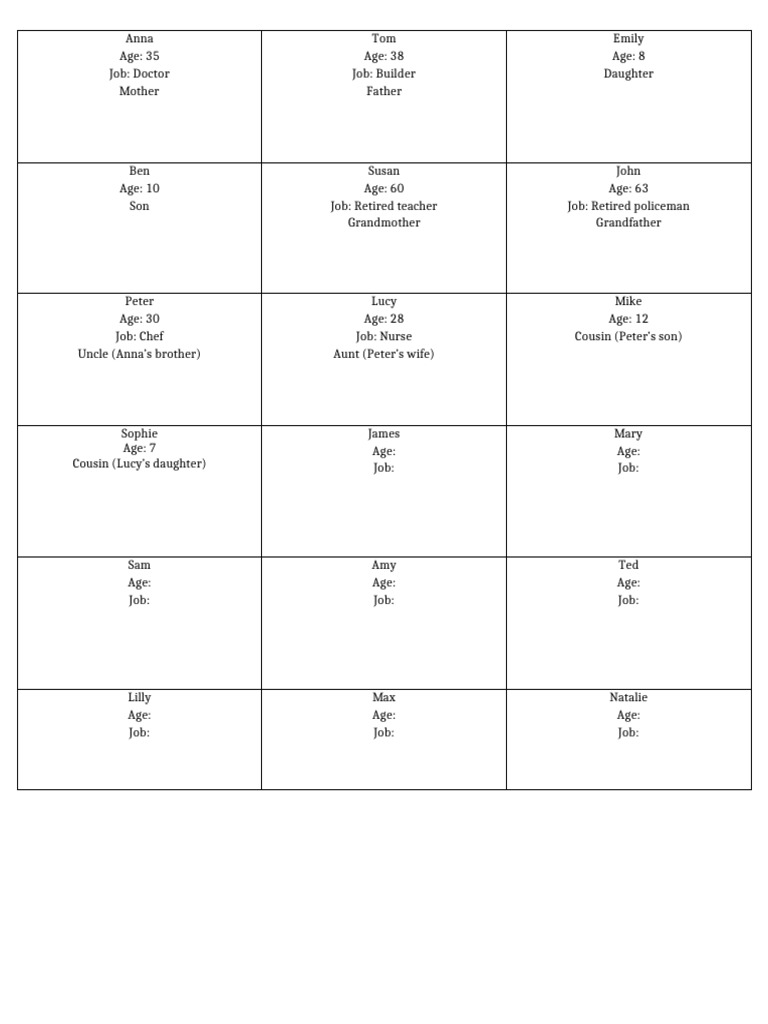Family Flashcards Grid Format | PDF