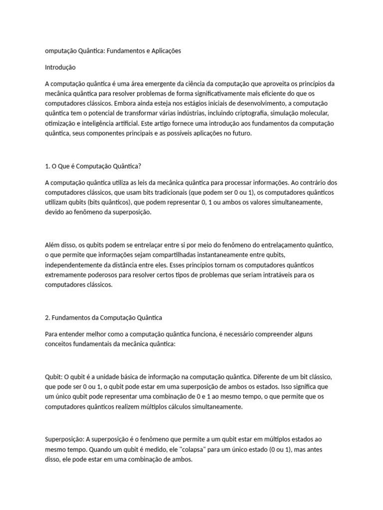 Computação Quântica Fundamentos E Aplicações Pdf Computação