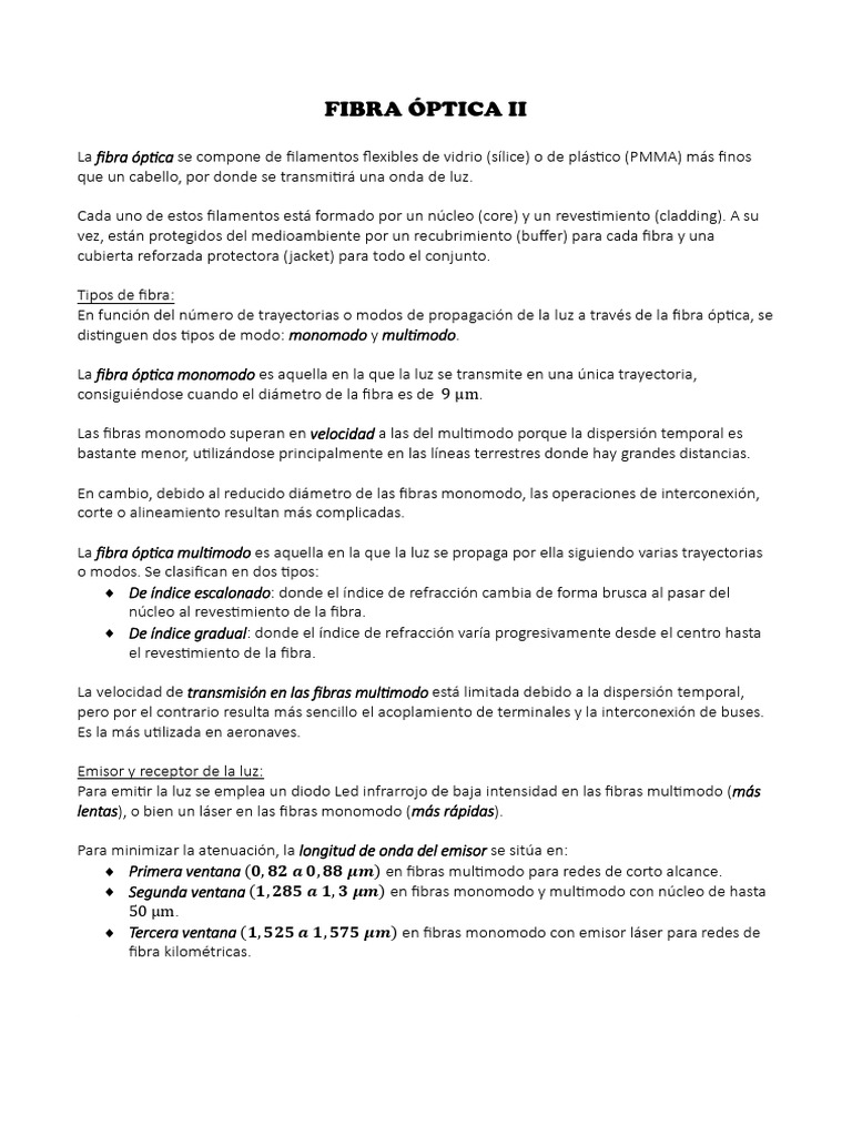 Fibra Ã - Ptica II | PDF | Fibra óptica | Radiación electromagnética