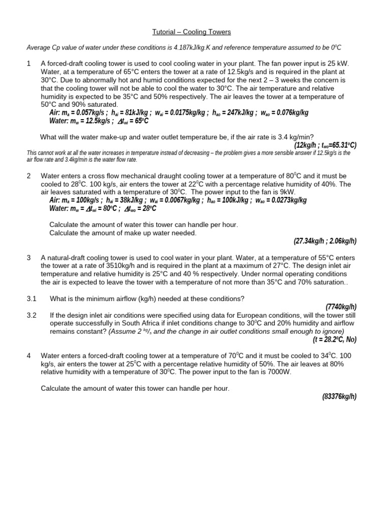 Cooling Tower Operation and Calculations | PDF | Humidity | Water
