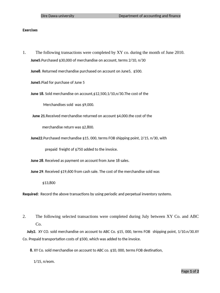 Accounting Exercises | PDF
