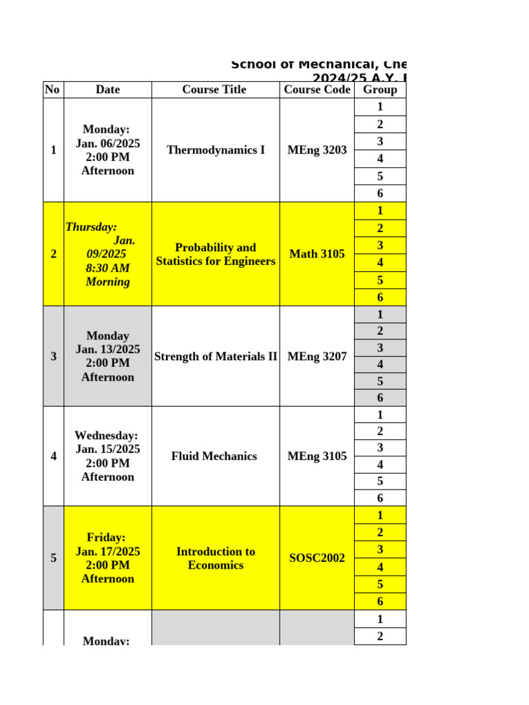 Mechanica Engineering Final Exam Schedule | PDF | Engineering ...