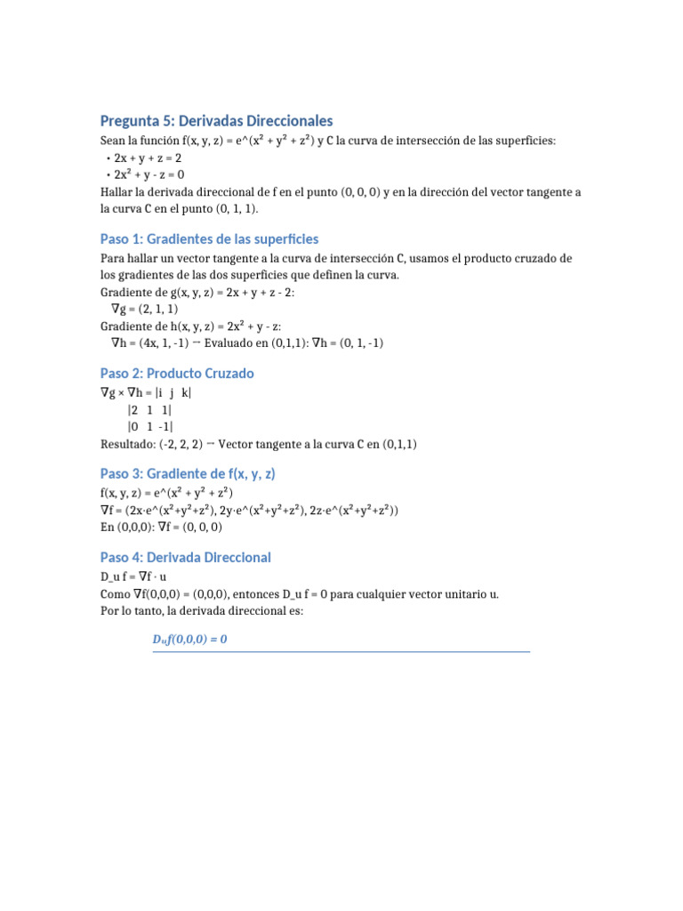 Derivada Direccional Pregunta 5 | PDF