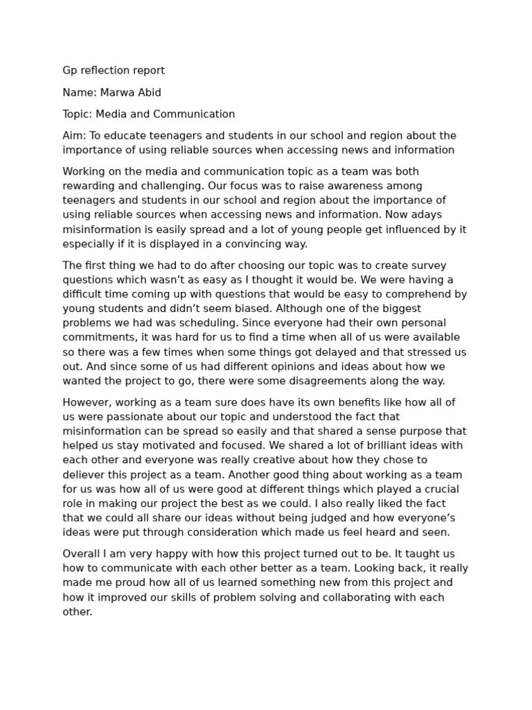 GP Reflection Report | PDF