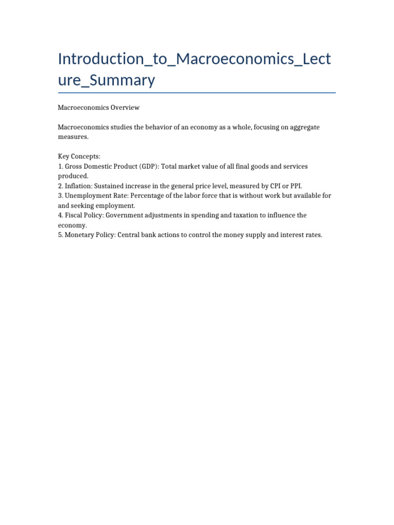 Introduction To Macroeconomics Lecture Summary | PDF