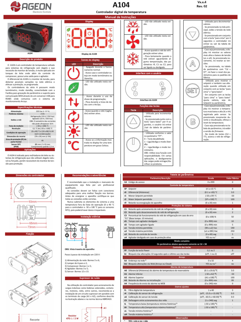 Controlador de Temperatura A104: Manual | PDF | Relé | Termômetro