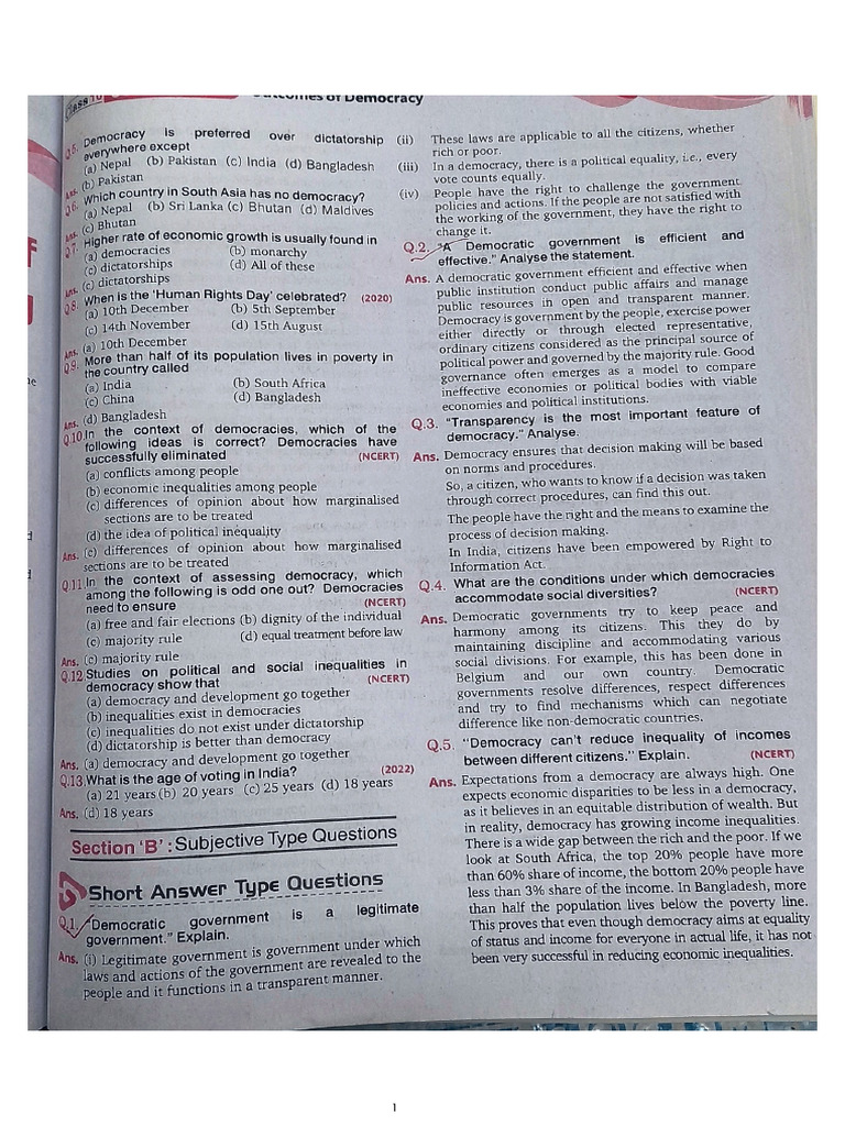 Civics Chapter 6 Outcomes of Democracy | PDF